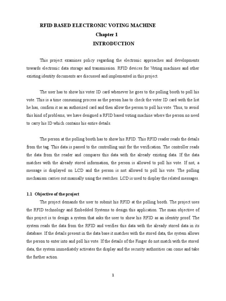 Rfid Based Electronic Voting Machine: 1.1 Objective of The Project ...