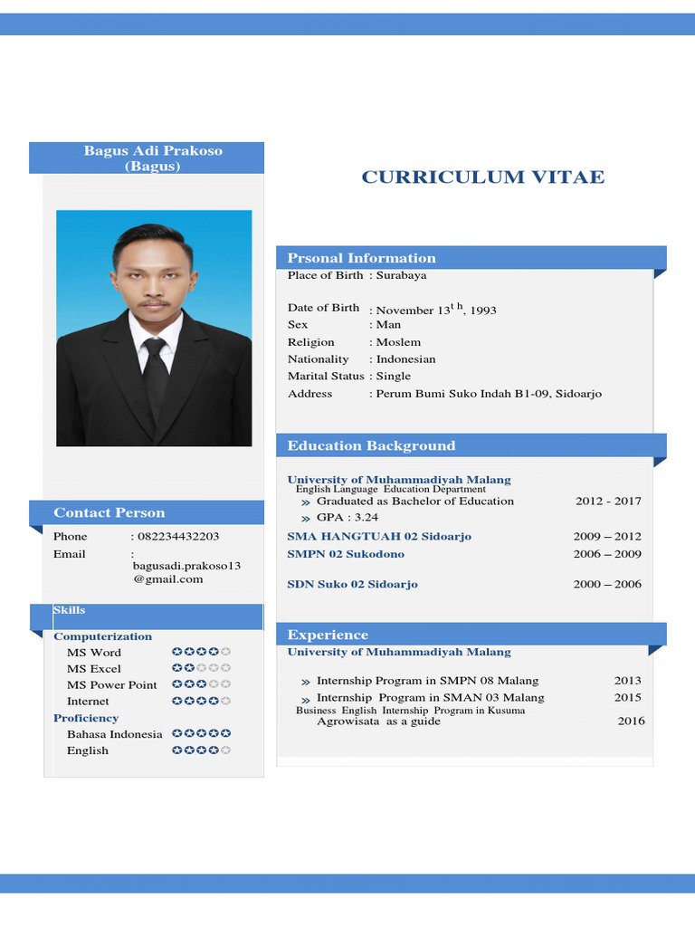 Curriculum Vitae: Bagus Adi Prakoso (Bagus) | PDF