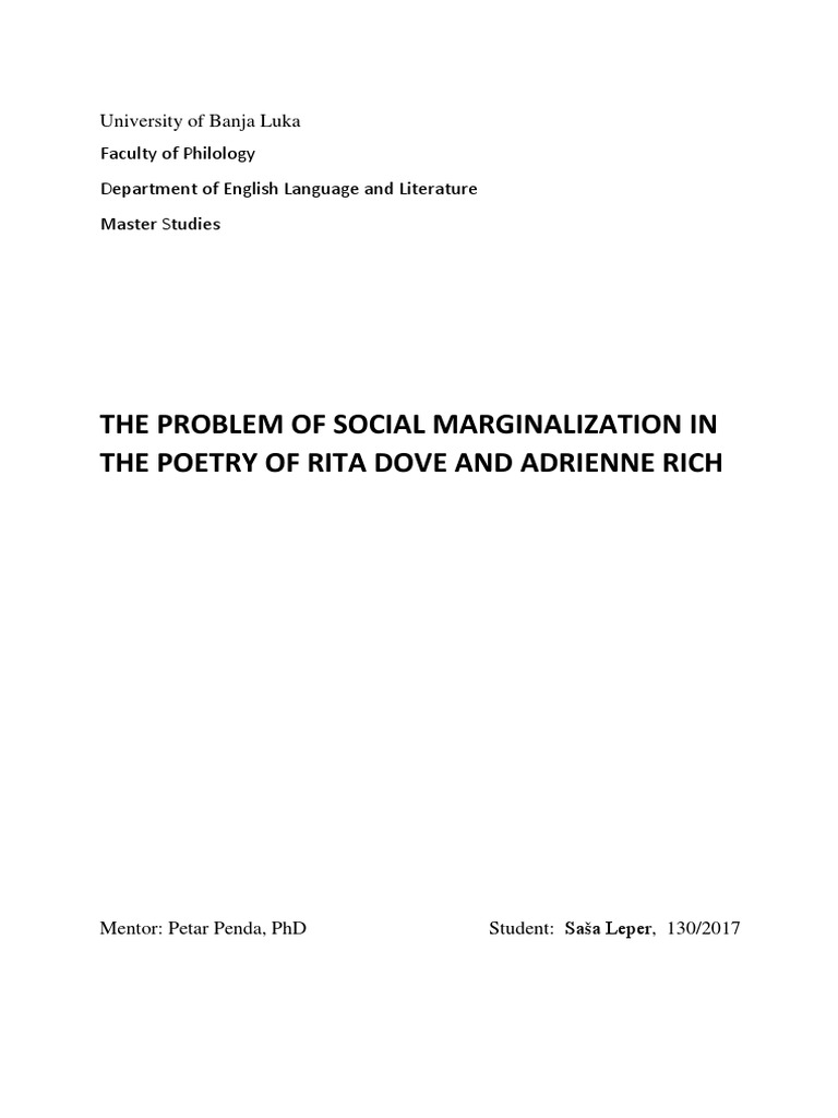 Social Marginalization in Dove and Rich Poetry | PDF | Social Exclusion ...