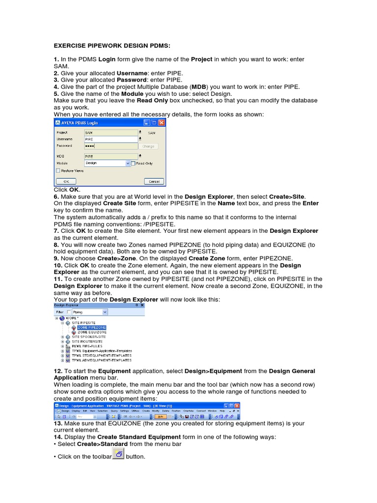 Exercise 1pipework Design Pdms PDF | PDF | Menu (Computing) | Rotation