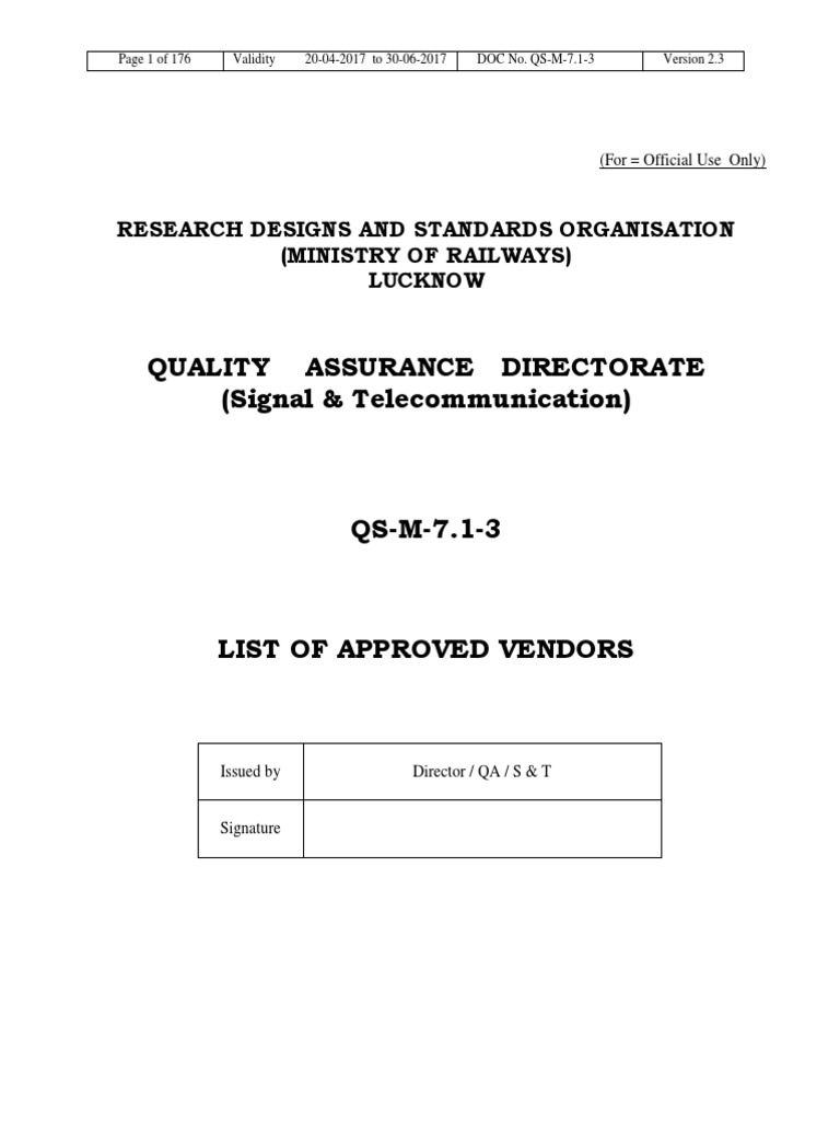 List of RDSO Approved Vendor PDF | PDF | Relay | Telecommunication