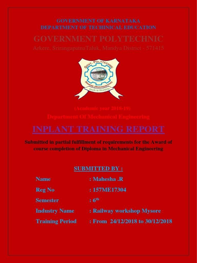 Government Polytechnic: Inplant Training Report | PDF