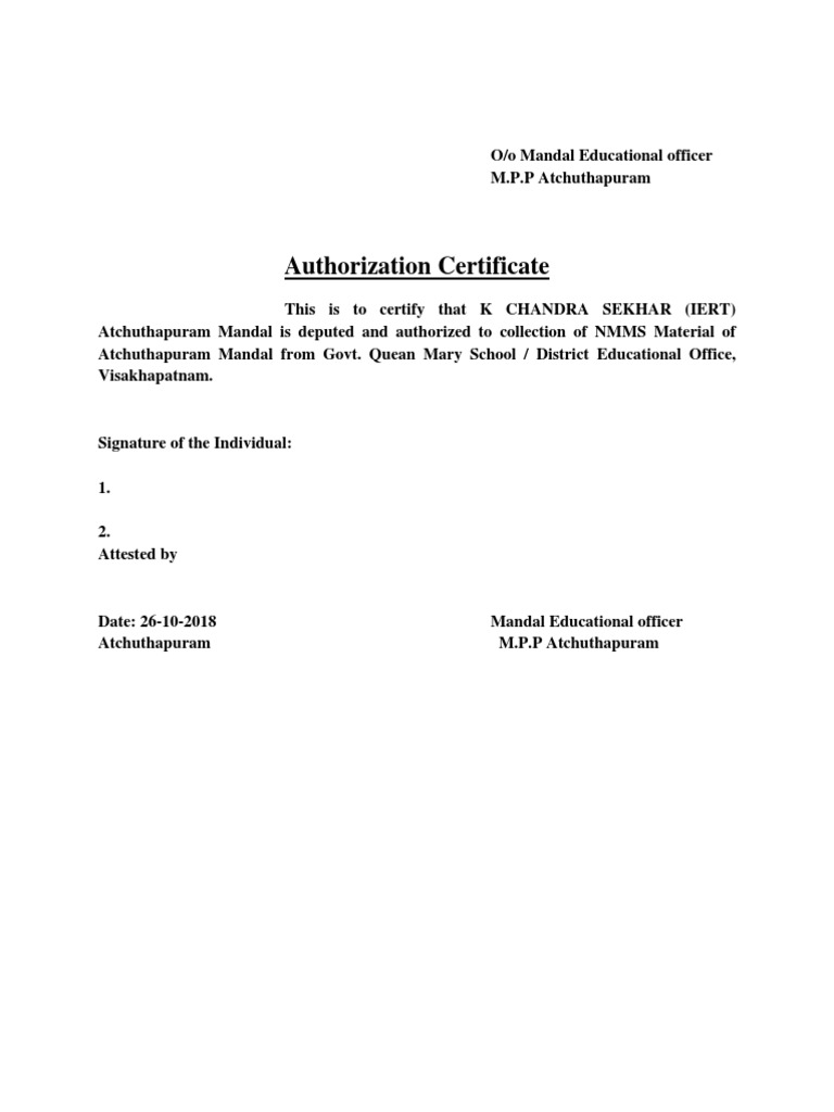 Authorization Certificate | PDF