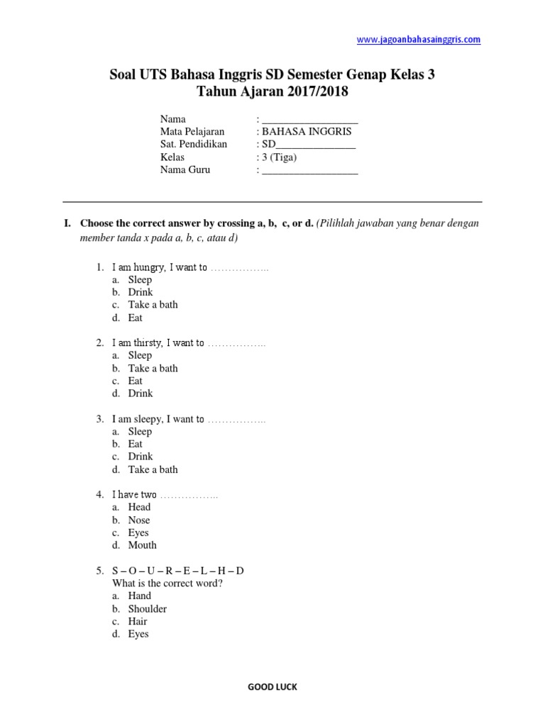 Uts Sd Kelas 3 Genap Pdf