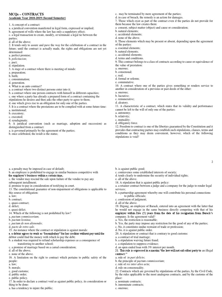 Compiled Contracts Questions | PDF | Offer And Acceptance | Annulment