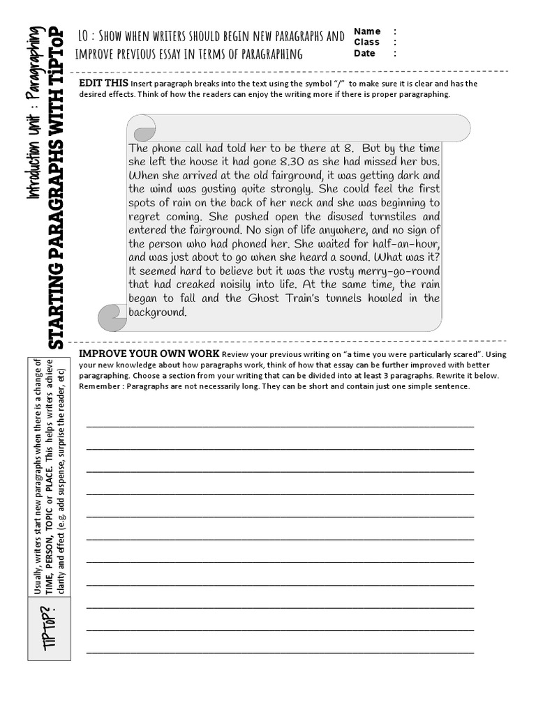 Year 7 English - TiPToP Paragraphing (Editing Worksheet) | PDF ...