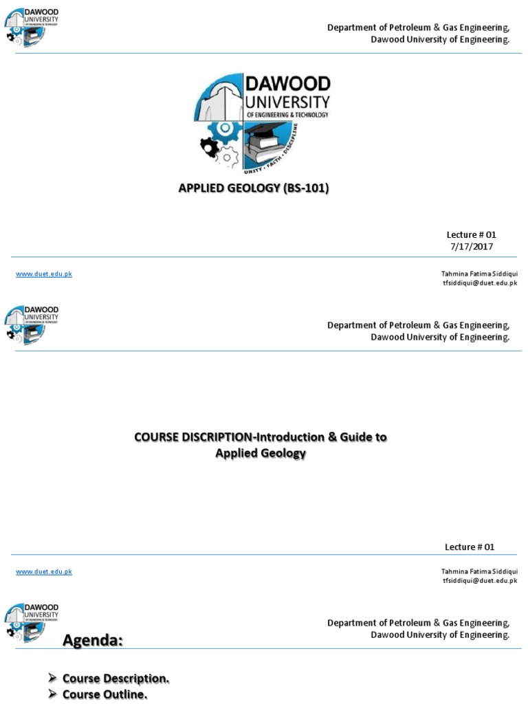 Applied Geology (Bs-101) : Department of Petroleum & Gas Engineering ...