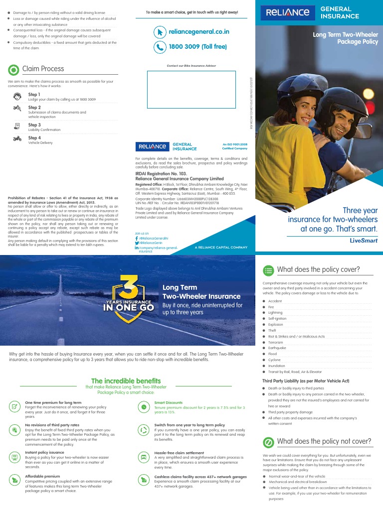 Three-Year Long Term Two-Wheeler Insurance Package Policy Provides ...
