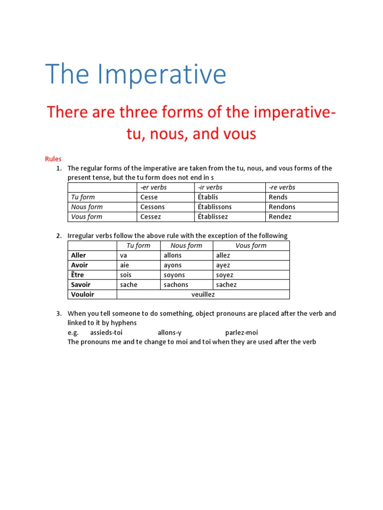 French Imperative Forms Guide | PDF | Language Arts & Discipline