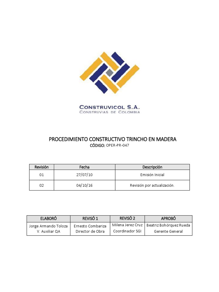 OPER PR 047 Proced Constructivo Trincho en Madera Rev02 | PDF | Madera | Naturaleza