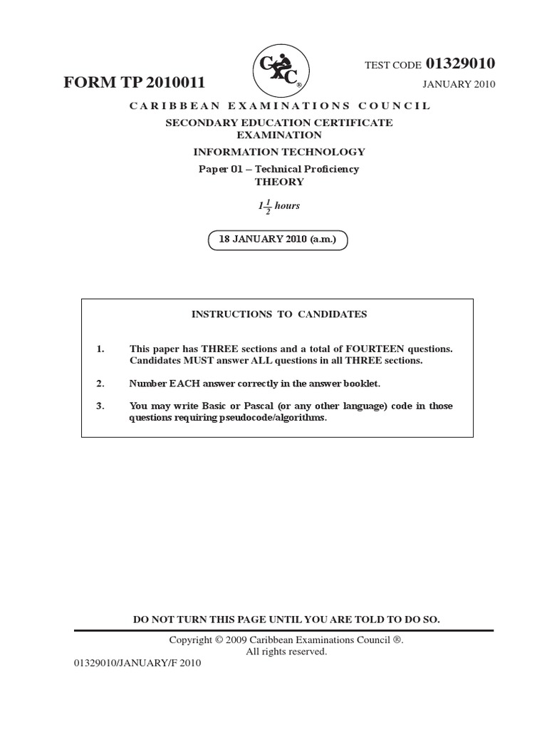 CSEC Information Technology January 2010 P1 | PDF | Computer Network ...