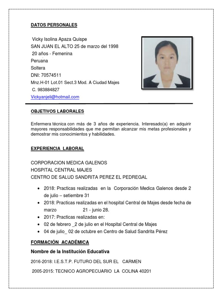 VICKY Curriculum Vitae | PDF | Hospital | Enfermería