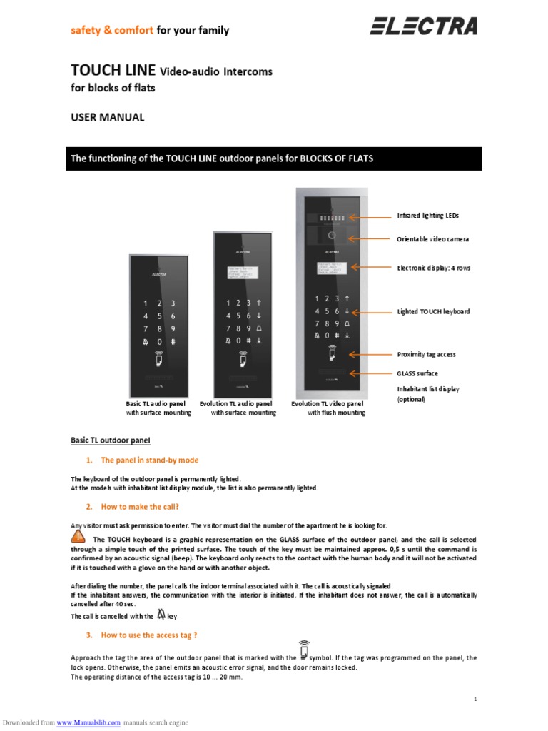 Touch Line: Video-Audio Intercoms For Blocks of Flats User Manual ...