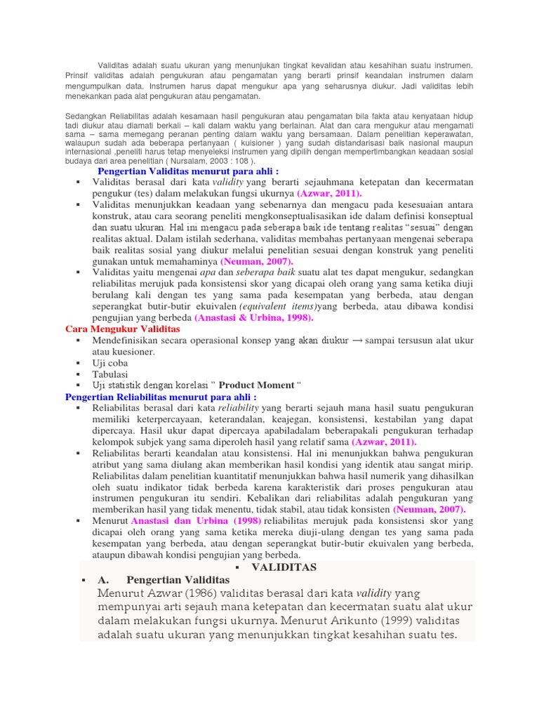 Validitas Adalah Suatu Ukuran Yang Menunjukan Tingkat Kevalidan Atau ...
