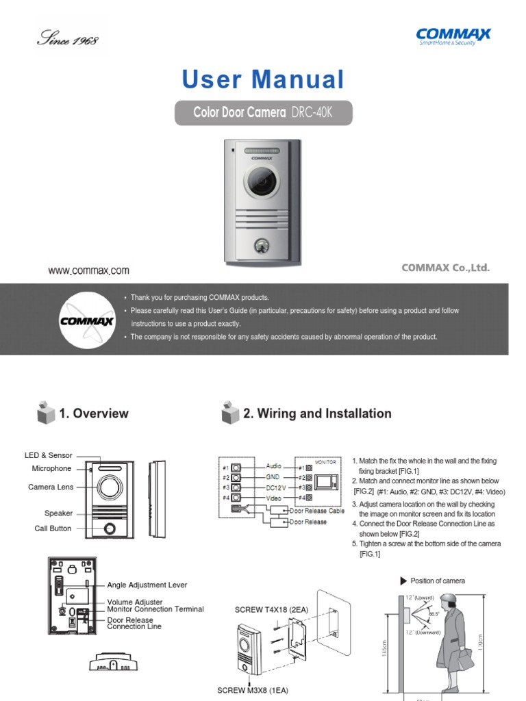 Commax Door Camera Drc-40k (En) - Product Manual | PDF | Camera | Video