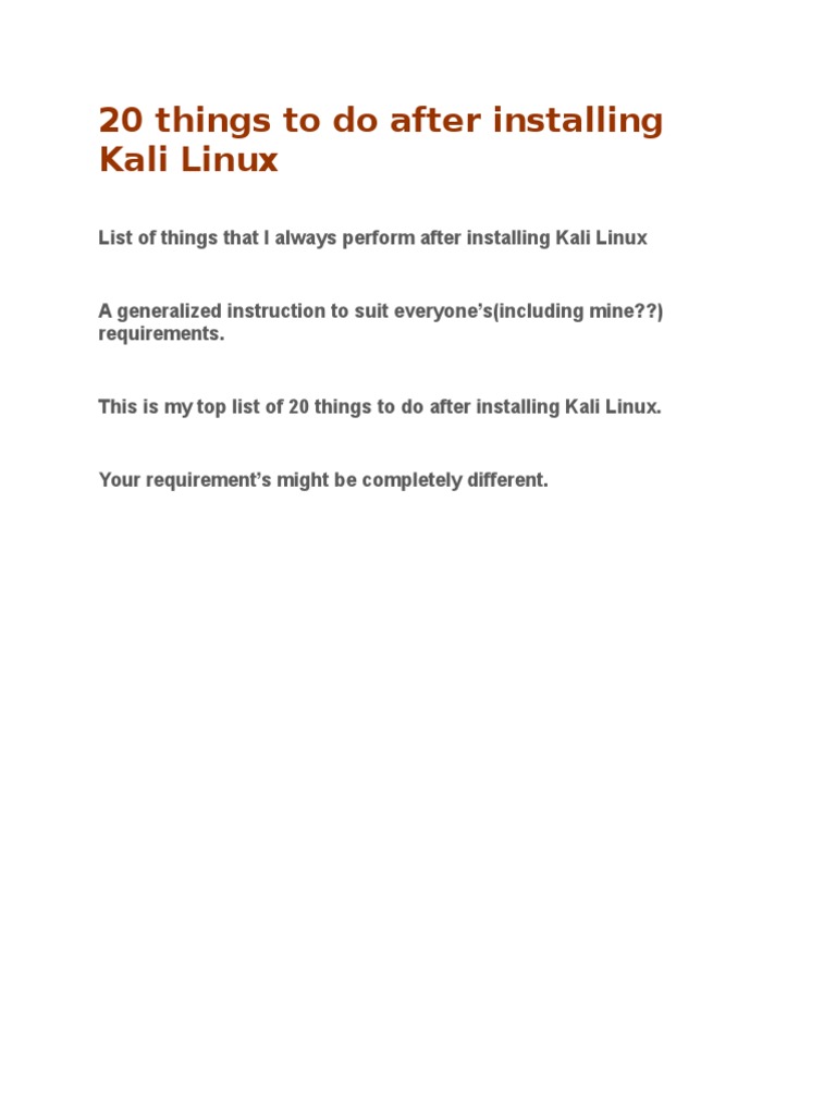 20 Things To Do After Installing Kali Li | PDF | Desktop Environment ...