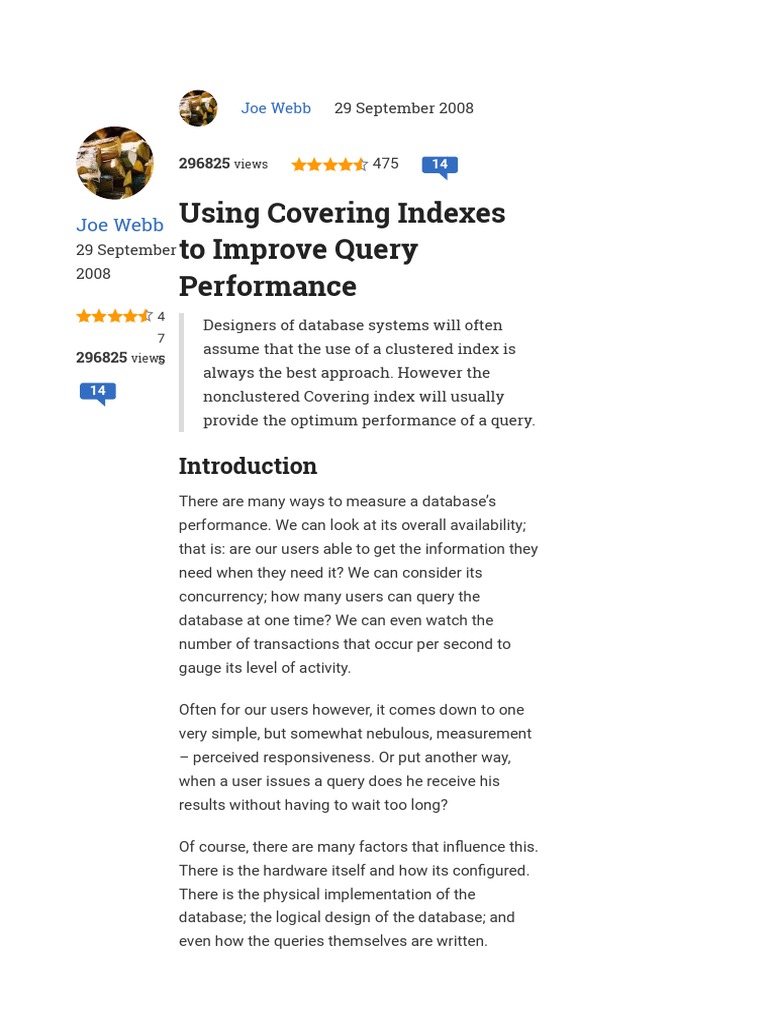 Using Covering Indexes To Improve Query Performance Simple Talk Pdf Database Index