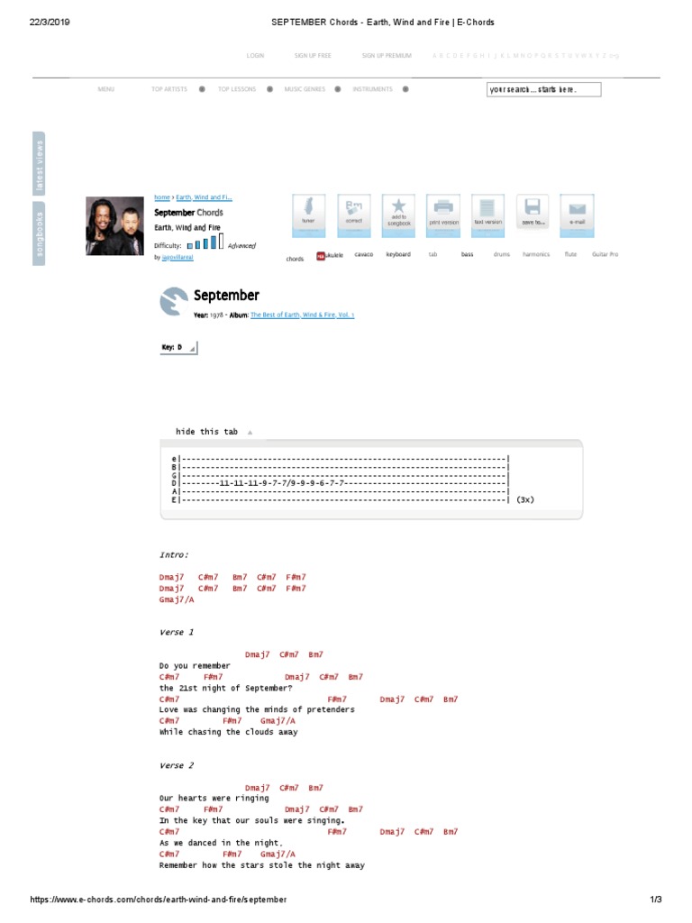 September Chords | PDF | Song Structure | Performing Arts