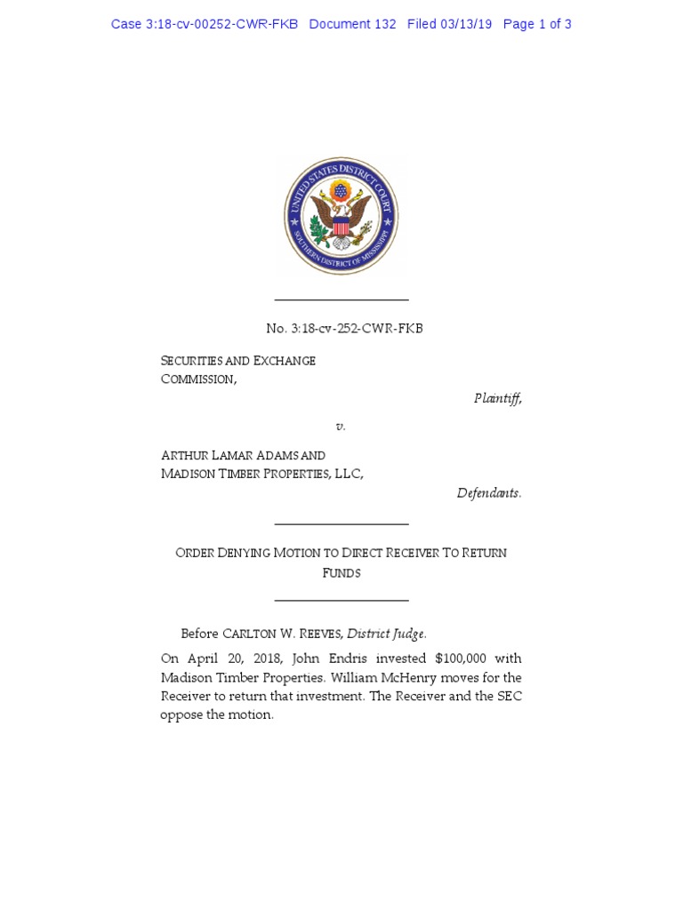 SEC 132 Order Denying Endris Funds | PDF | U.S. Securities And Exchange ...