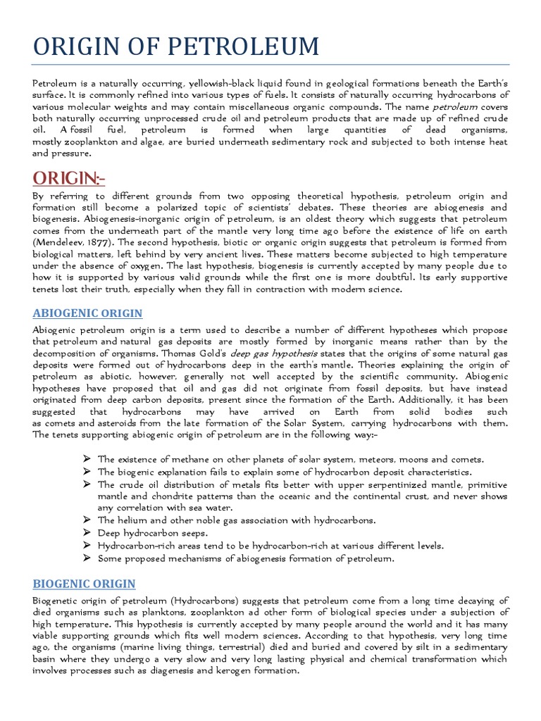 Origin of Petroleum | PDF | Abiogenesis | Petroleum