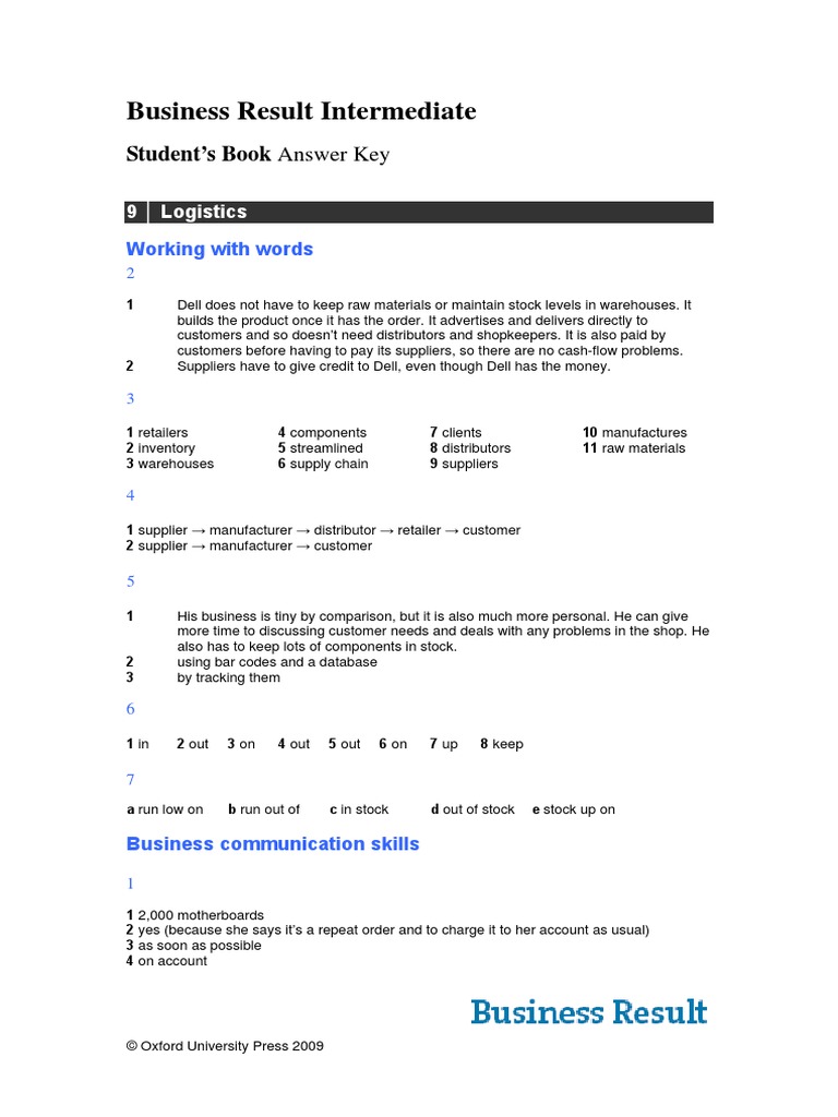 Business Result Intermediate: Student's Book Answer Key | PDF | Supply ...