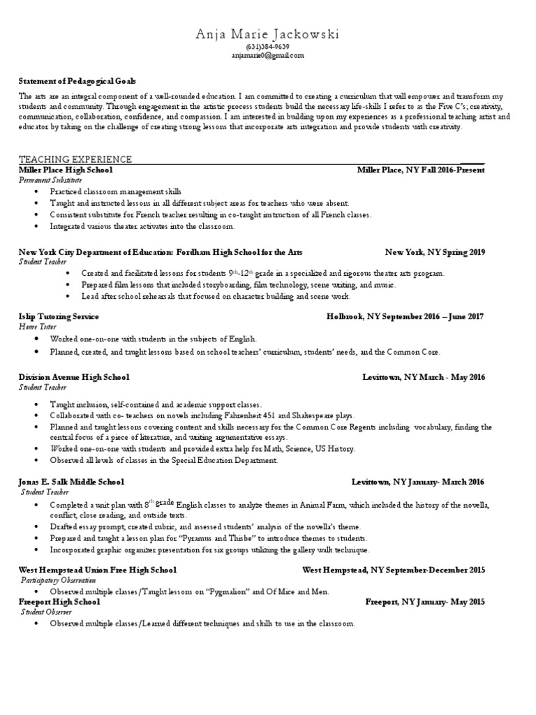Ccny Style Resume | PDF | Teachers | Curriculum
