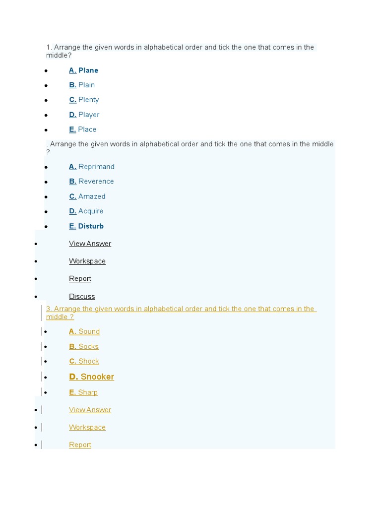 Middle Word Alphabetical Order Test | PDF