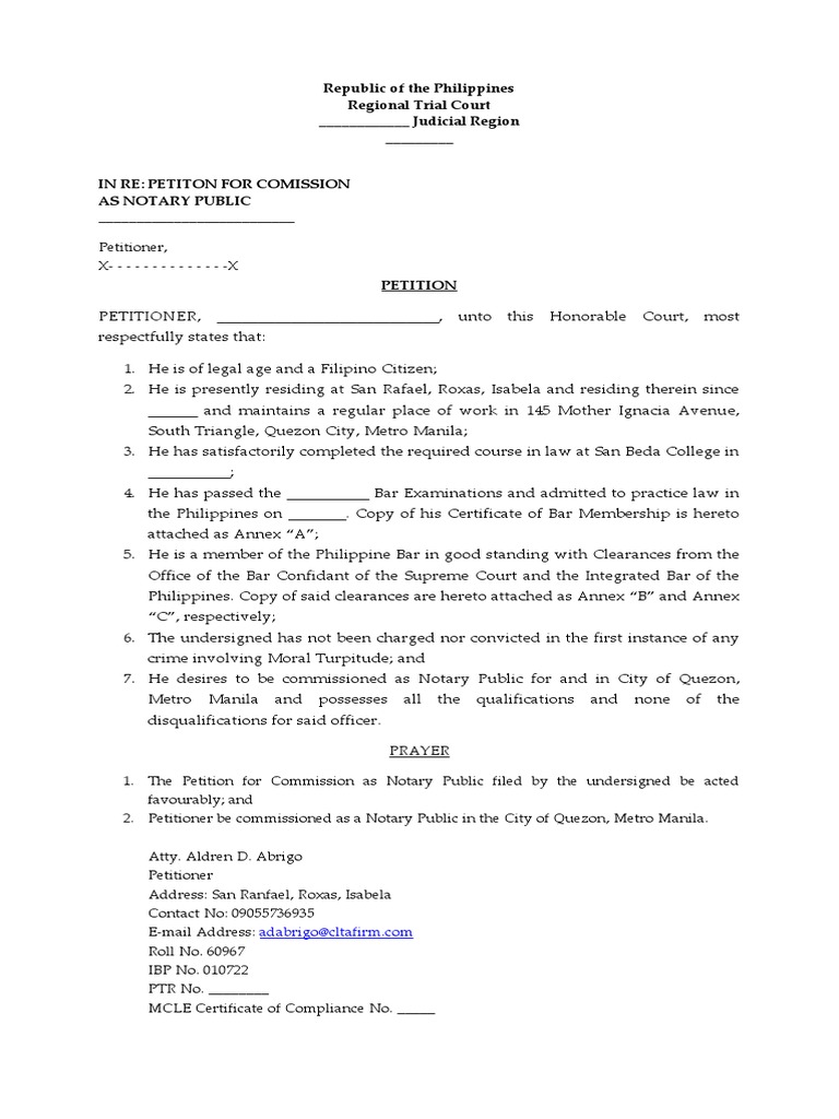 Republic of The Philippines Regional Trial Court - Judicial Region ...