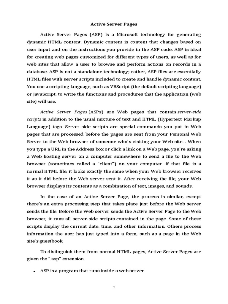 Active Server Pages | Download Free PDF | Dynamic Web Page | Web Server Active Server Pages | Download Free PDF | Dynamic Web Page | Web Server