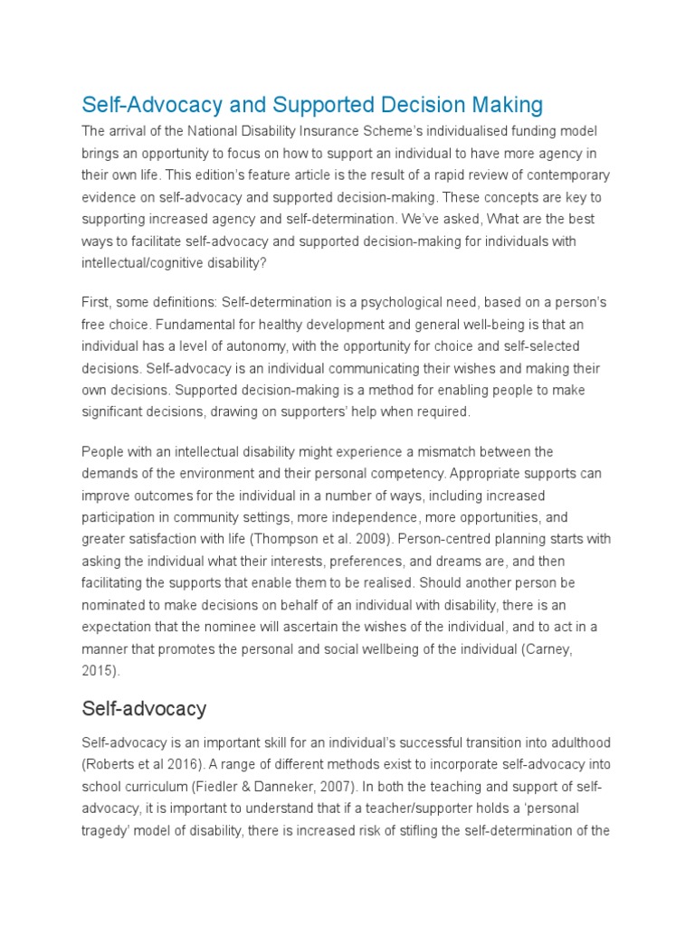 Self Advocacy Decisions | PDF | Decision Making | Autonomy