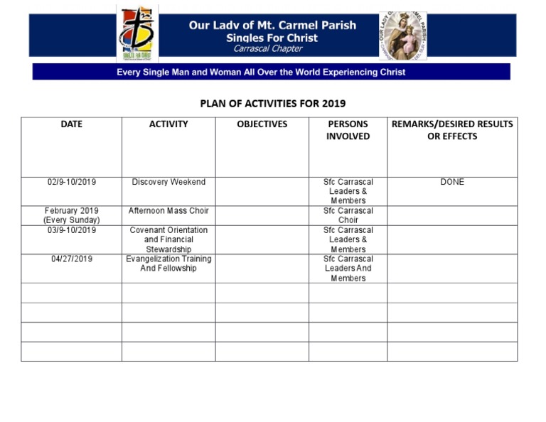 Plan of Activities For 2019 | PDF