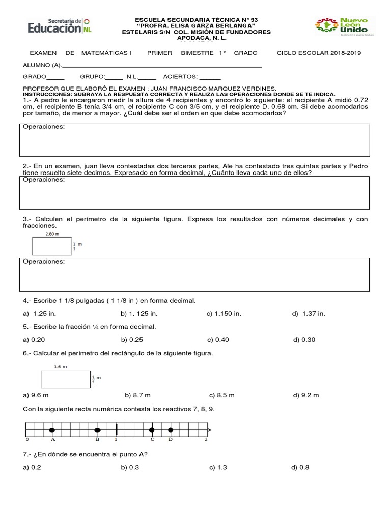 Examen de Matematicas 1 | PDF | Enseñanza de matemática