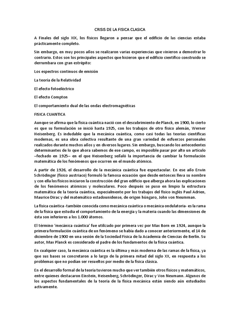 Crisis de La Fisica Clasica | PDF | Mecánica cuántica | Física