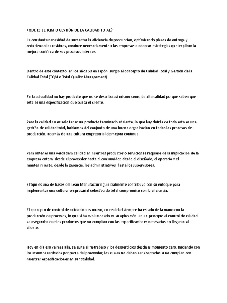 ¿Qué Es El TQM | PDF | Iso 9000 | Calidad (comercial)