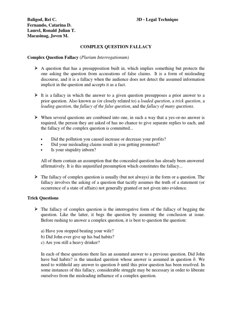 LegTech - Complex Question Fallacy | PDF | Question | Argument