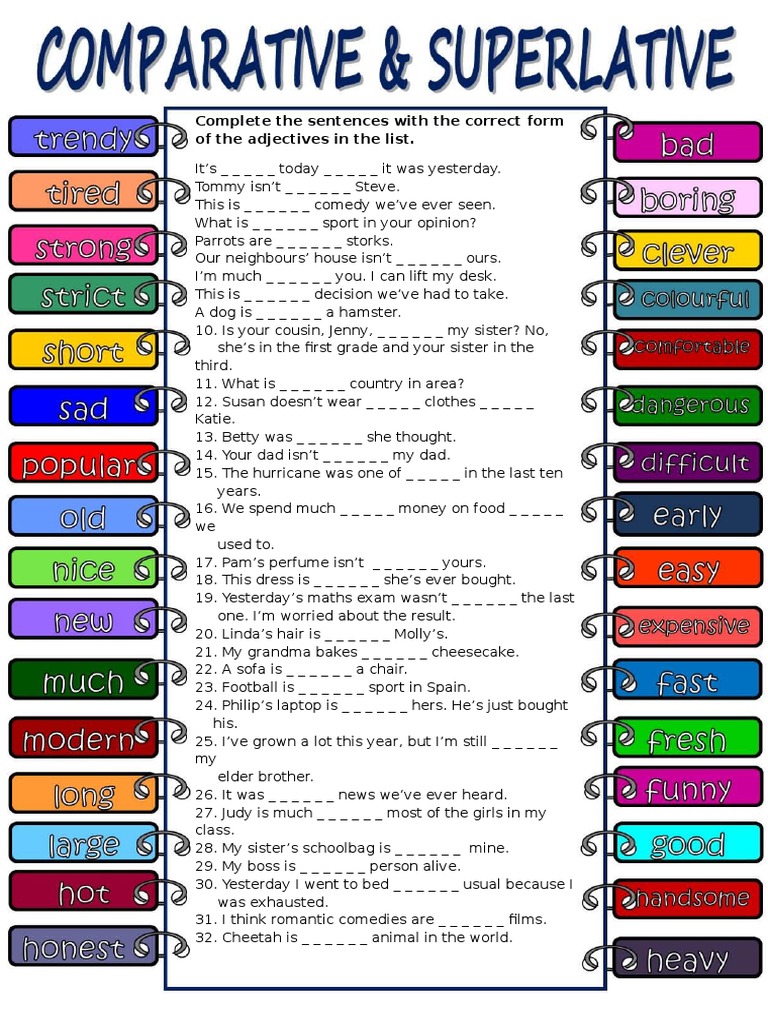 Comparative and Superlative Exercises | PDF | Language Arts & Discipline