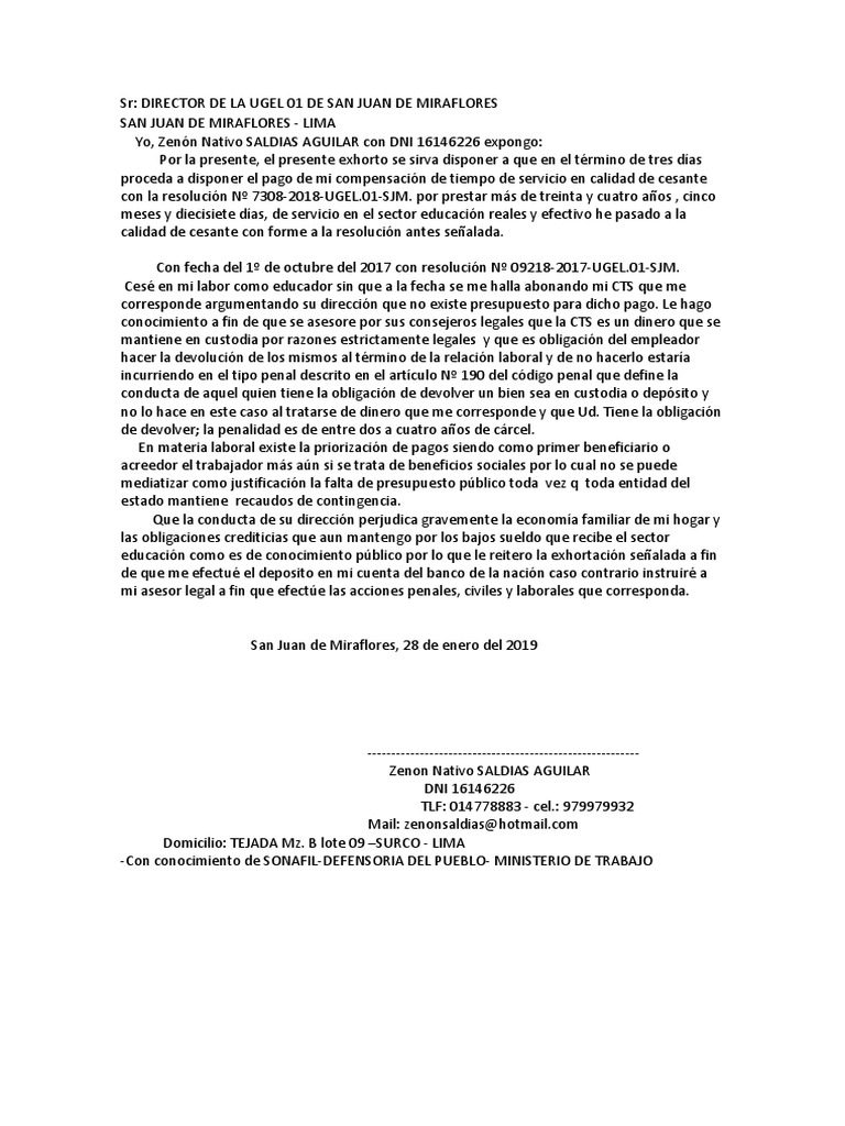 CARTA NOTARIAL A La UGEL | PDF | Gobierno