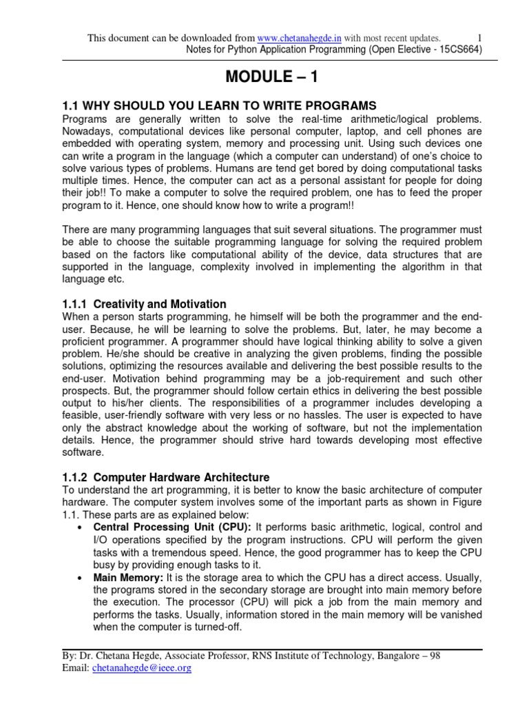 Module1 Python 15CS664 | PDF | Programming Language | Computer Data Storage