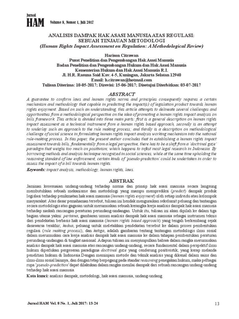 Human Rights Impact Assessment On Regulation: A Methodological Review ...