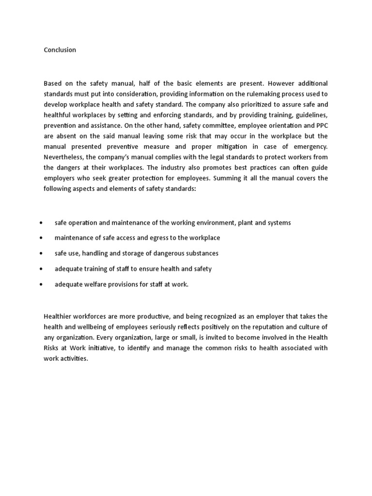 Conclusion | PDF | Employment | Occupational Safety And Health