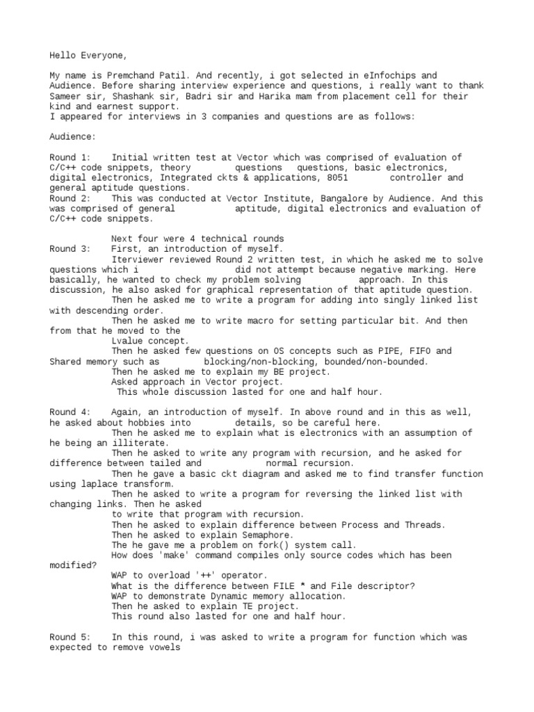 eInfoChips Interview Questions | PDF | Subroutine | Software Engineering