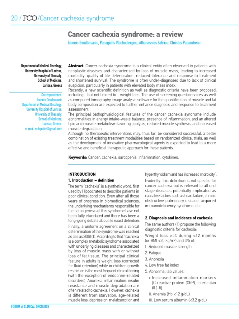 Understanding Cancer Cachexia Syndrome | PDF | Inflammation | Weight Loss