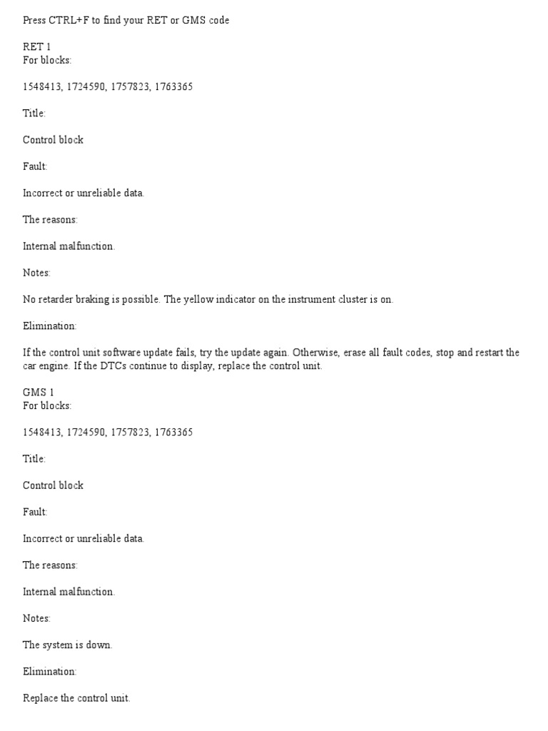 Scania RET and GMS Fault Codes | PDF | Transmission (Mechanics) | Clutch