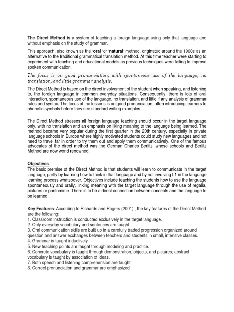 The Focus Is On Good Pronunciation, With Spontaneous Use of The ...