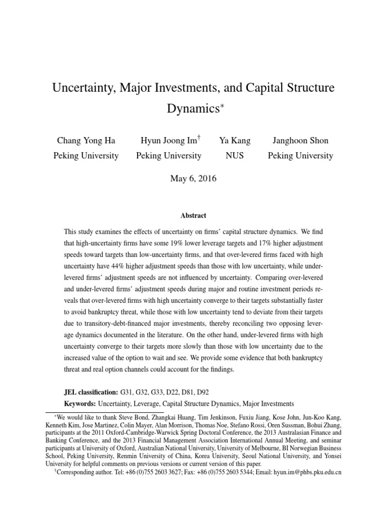 Uncertainty and Capital Structure Dynamics | PDF | Capital Structure | Ordinary Least Squares