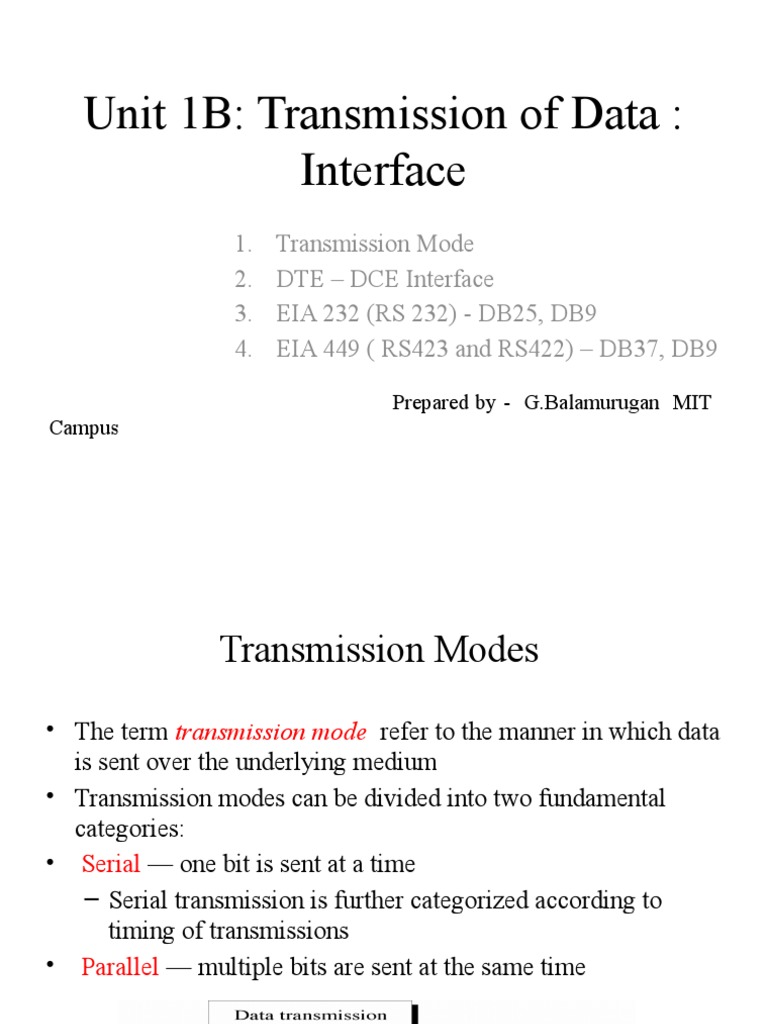 Unit 1B: Transmission of Data: Interface | PDF | Manufactured Goods ...