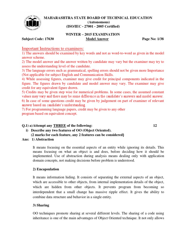 Model Answer Winter 2015 Pdf Class Computer Programming Inheritance Object Oriented