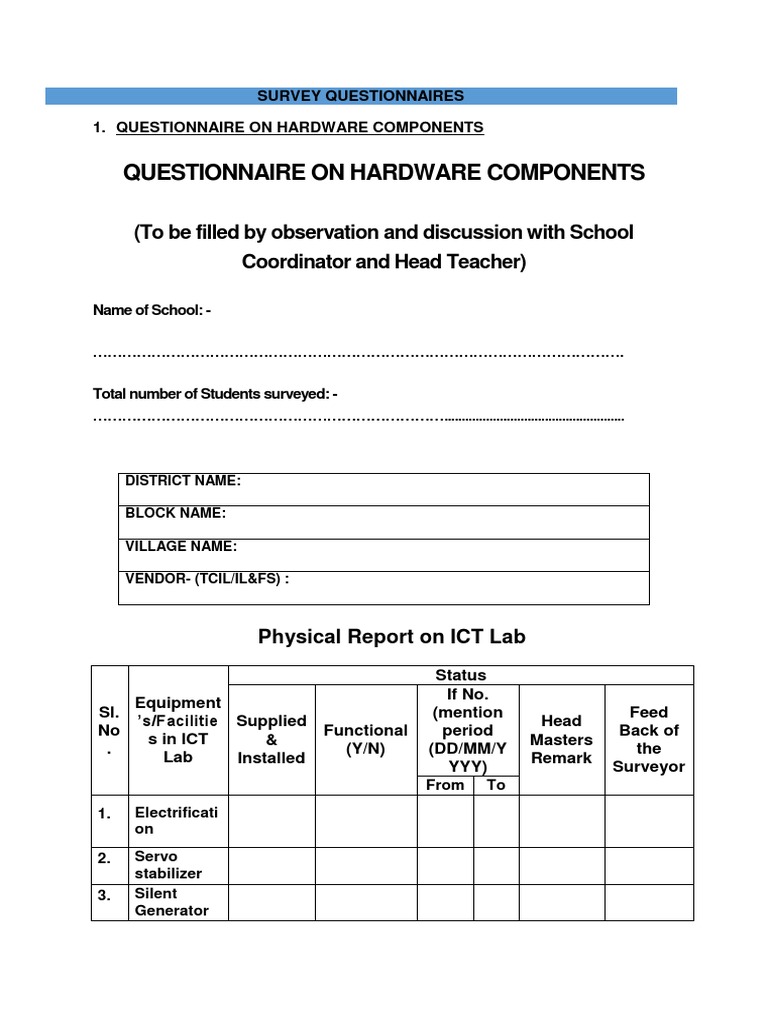 Questionnaire On Hardware Components | PDF | Personal Computers ...