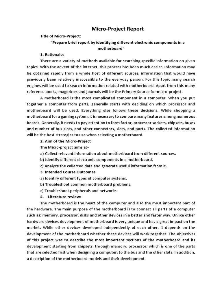 Micro Project Report On Motherboard | PDF | Random Access Memory | Bios