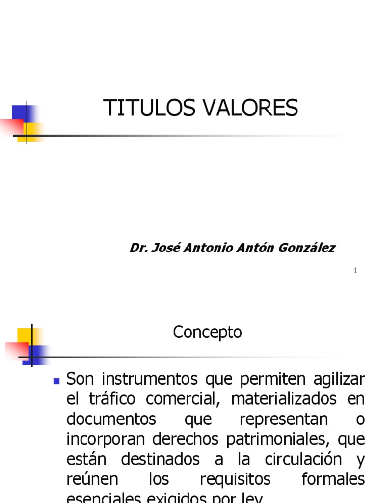 Análisis de los conceptos y clasificación de los títulos valores | PDF ...